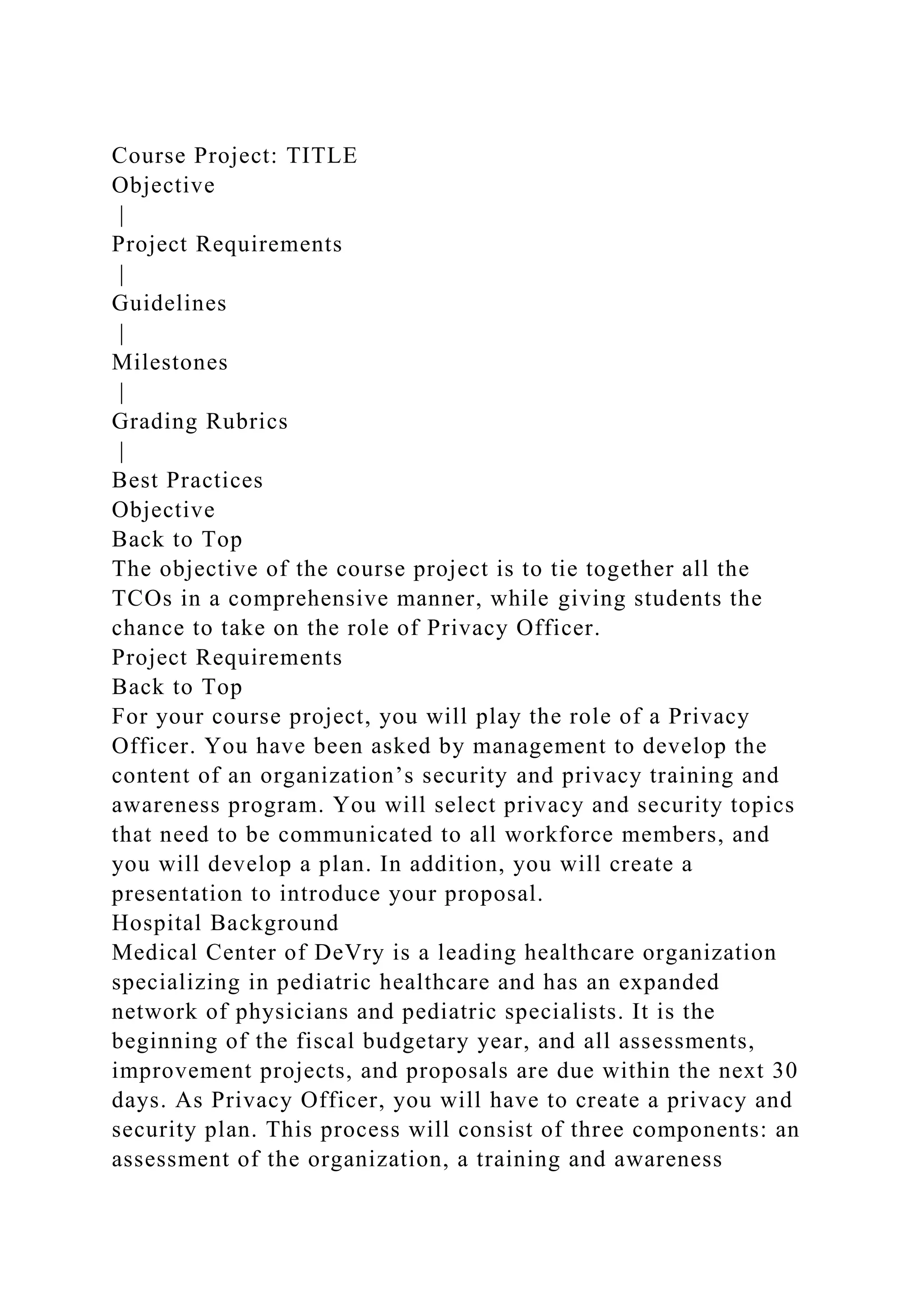 Course Project TITLEObjective Project Requirements Gu.docx