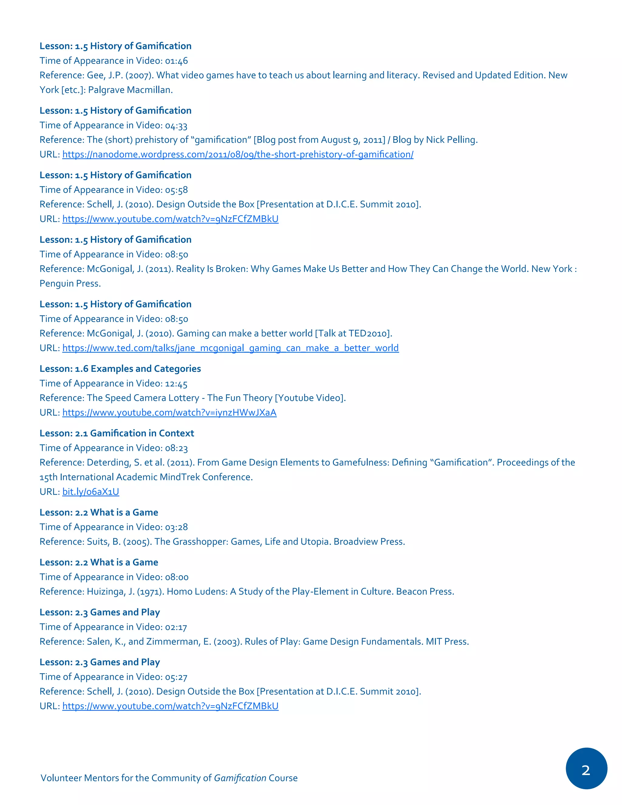 Resources of Coursera Gamification Course | PDF