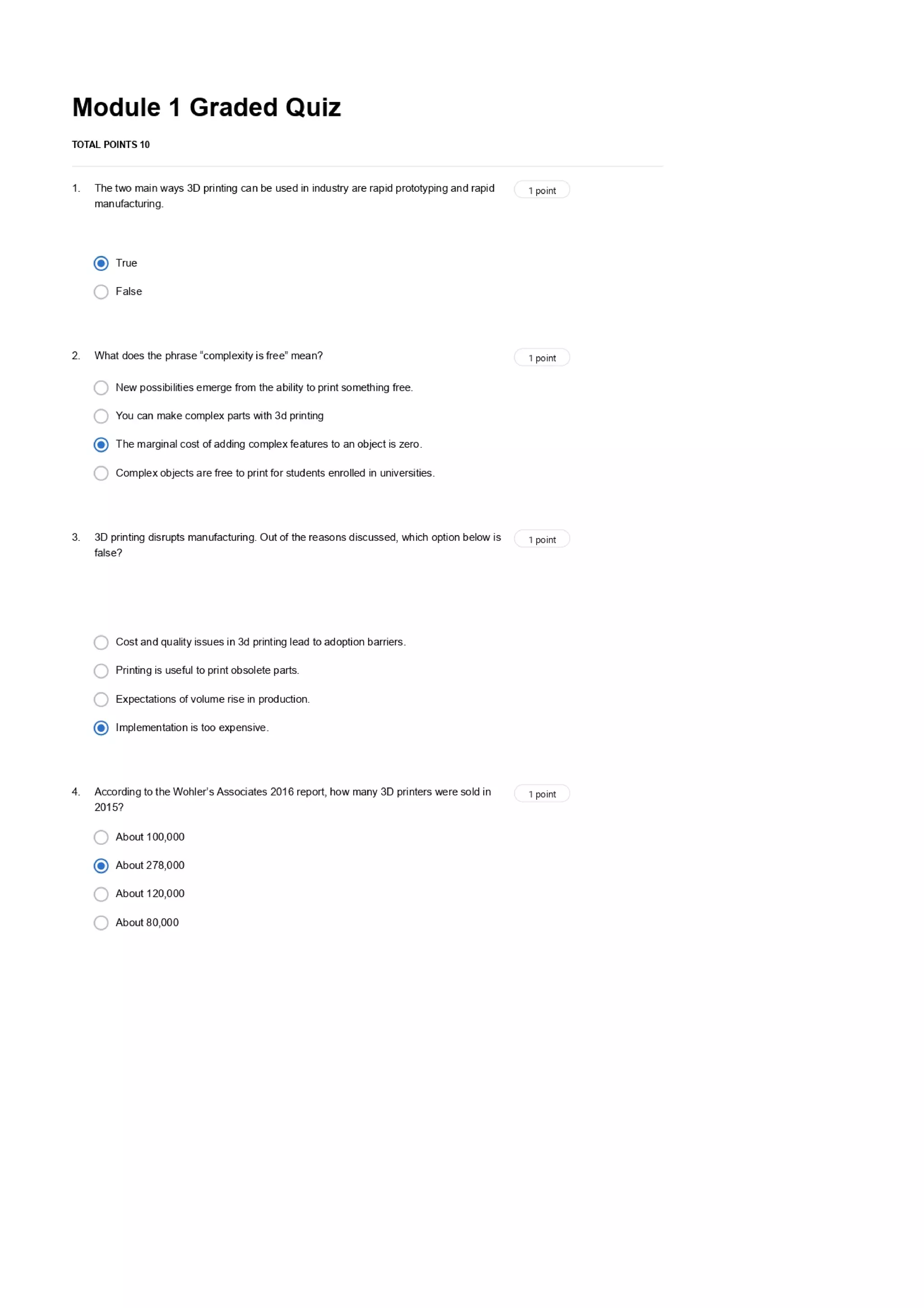 COURSERA 3D PRINTING APPLICATIONS QUESTIONS AND ANSWERS | PDF