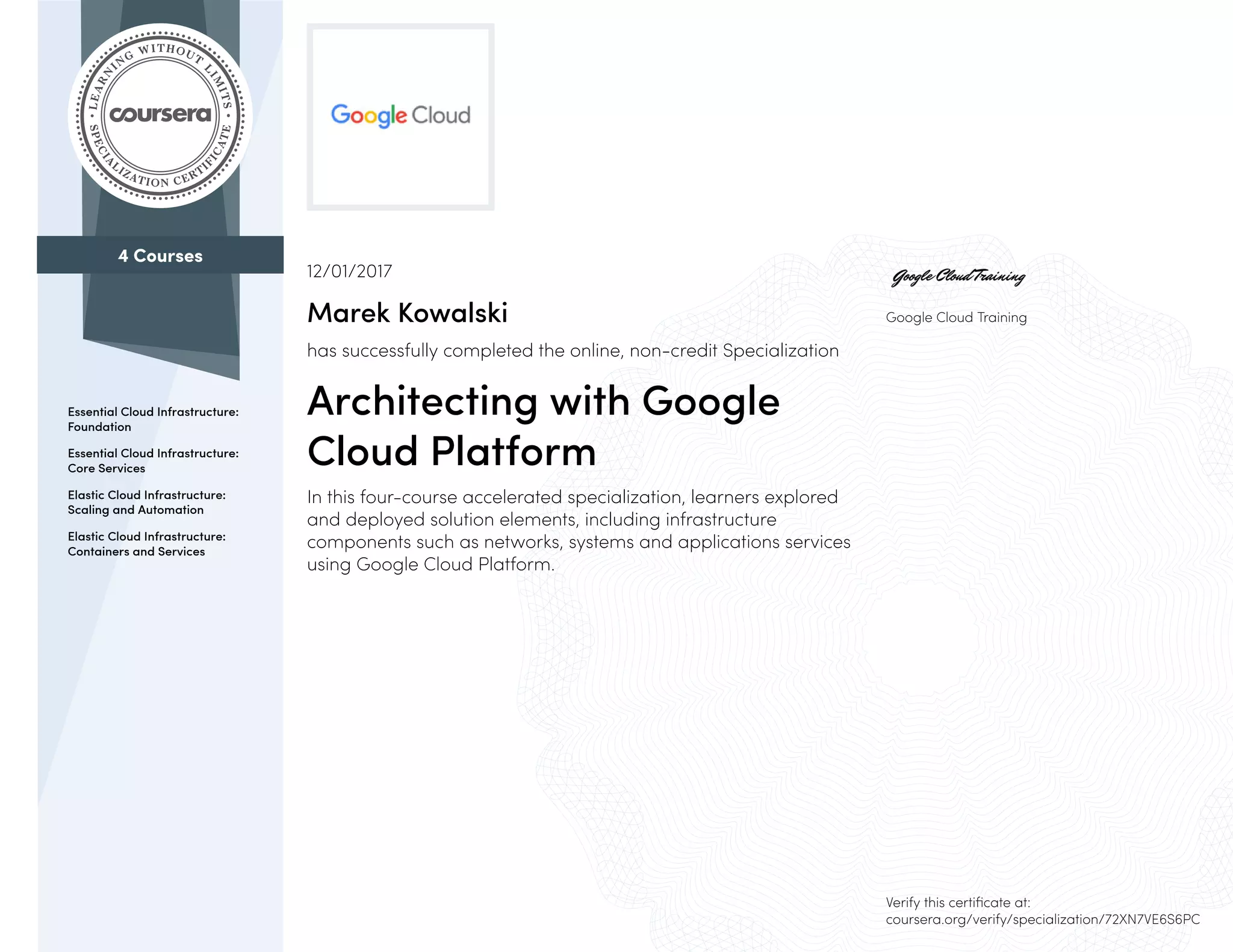 Architecting with Google Cloud Platform Specialization | PDF | Cloud Computing | Internet