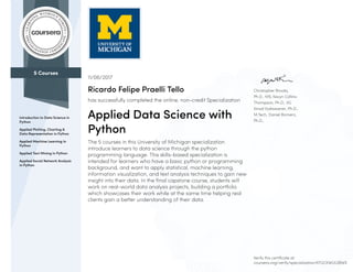 Applied Data Science with Python Specialization 2017 Certificate | PPT
