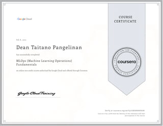 Coursera Certificate of Completion - MLOps (Machine Learning Operations ...