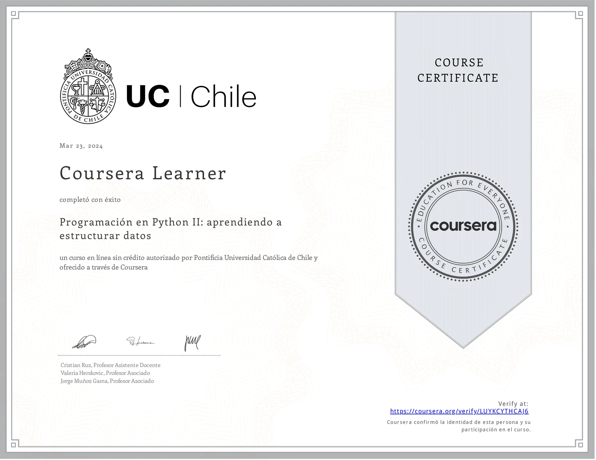 Certificado de Programación en Python : Aprendiendo a estructurar datos | PDF | Technology ...