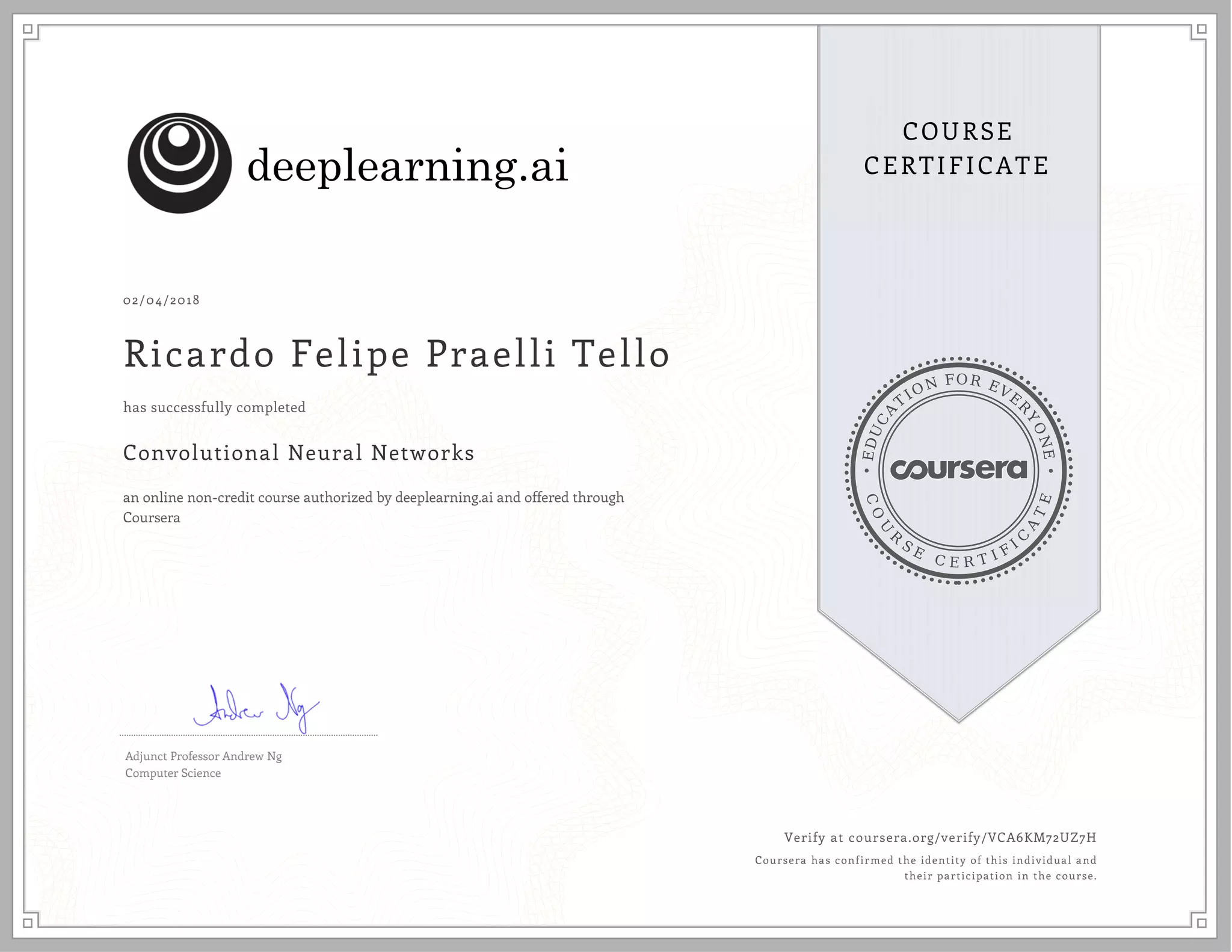 Convolutional Neural Networks Certificate | PPT