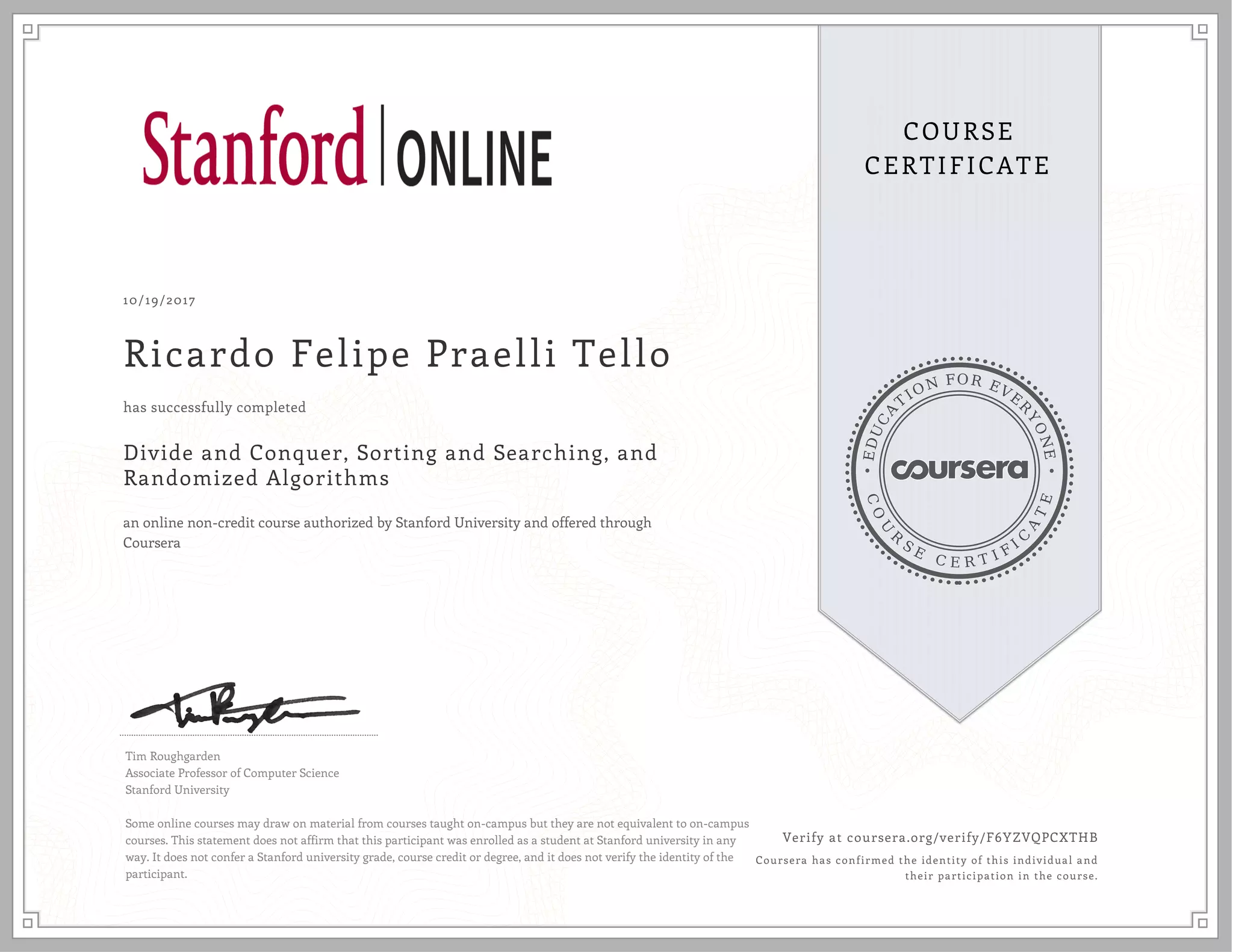 Divide and Conquer, Sorting and Searching, and Randomized Algorithms 2017 Certificate | PPT ...