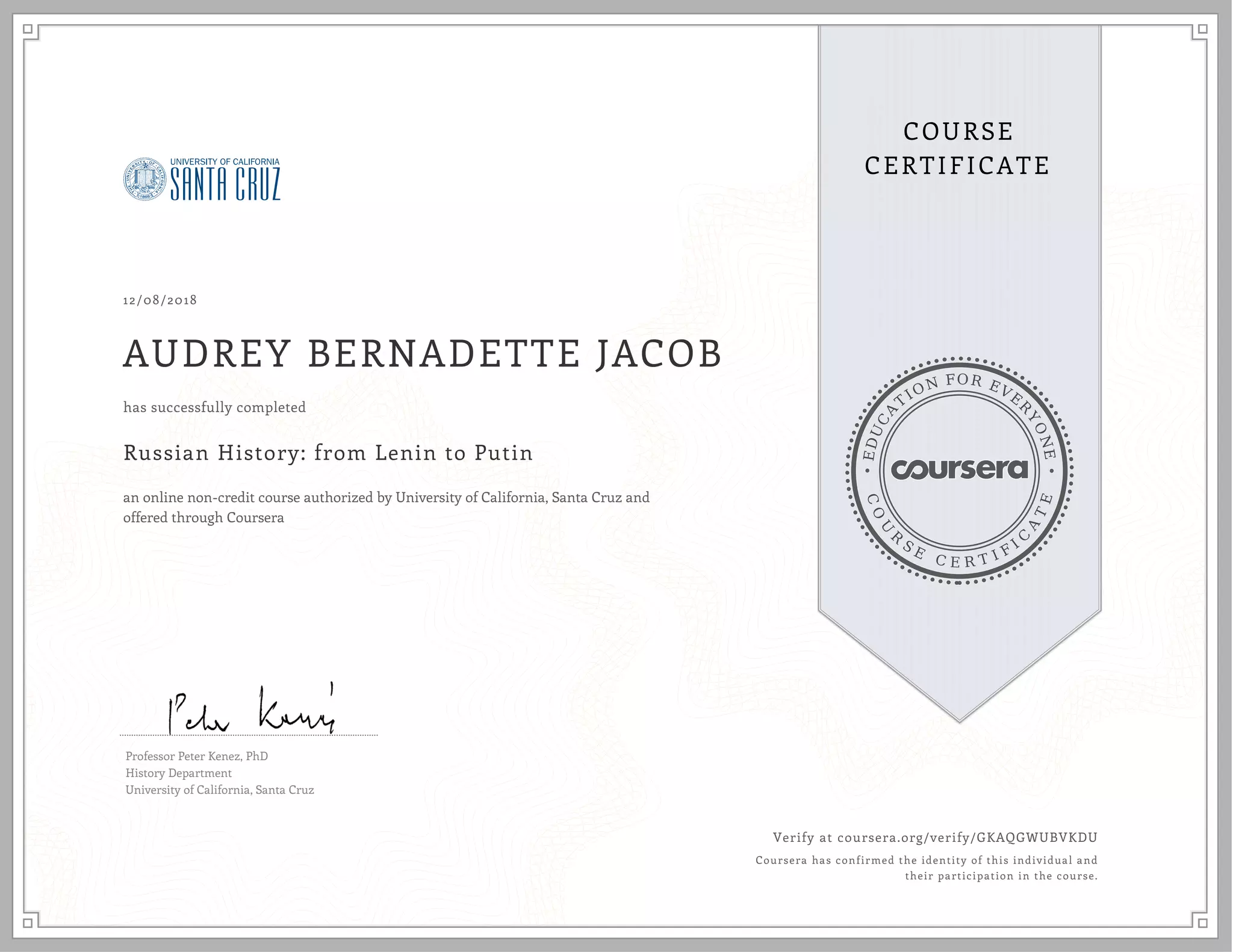Russian History: from Lenin to Putin - COURSERA Certificate | PDF