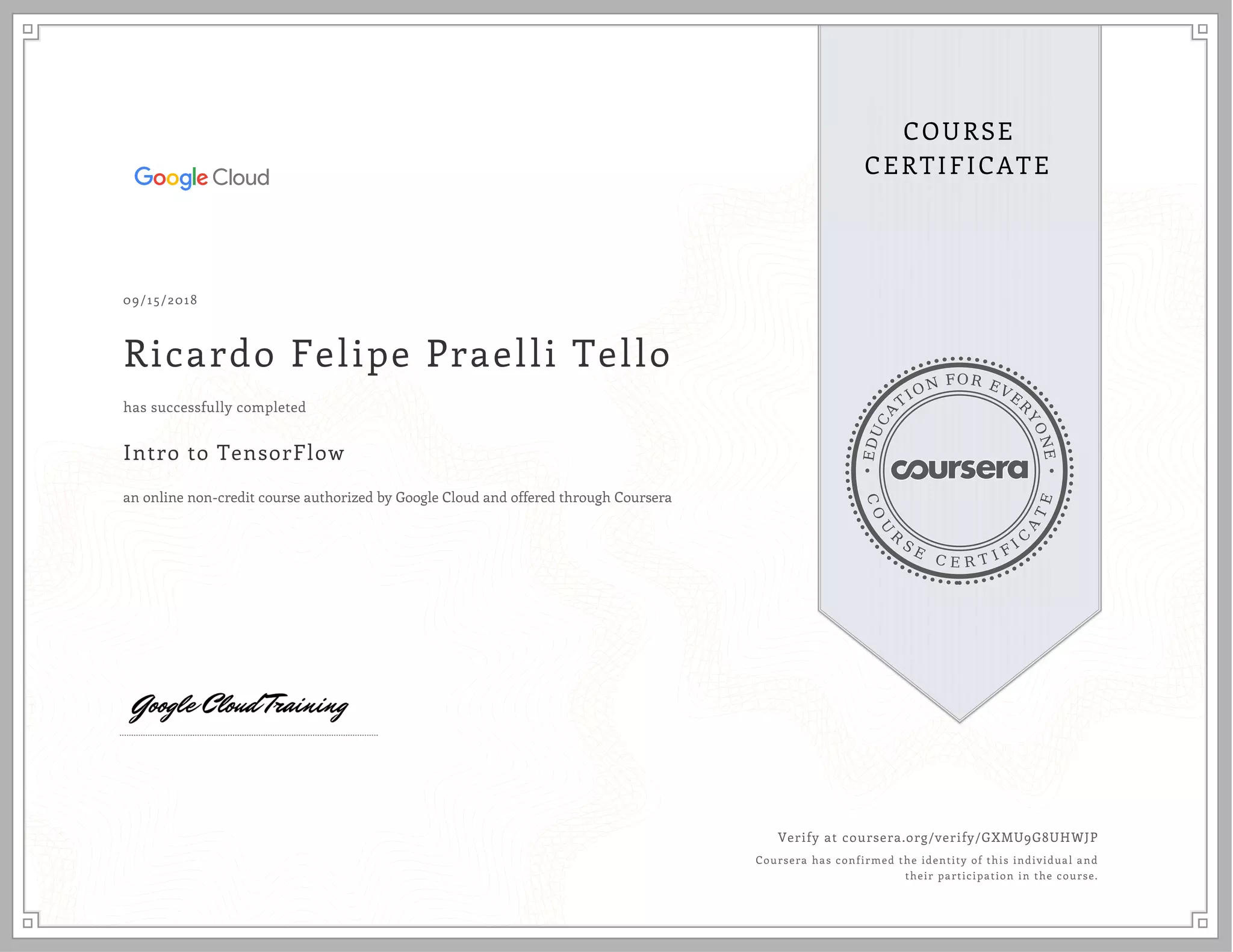 Intro To Tensorflow Certificate Ppt