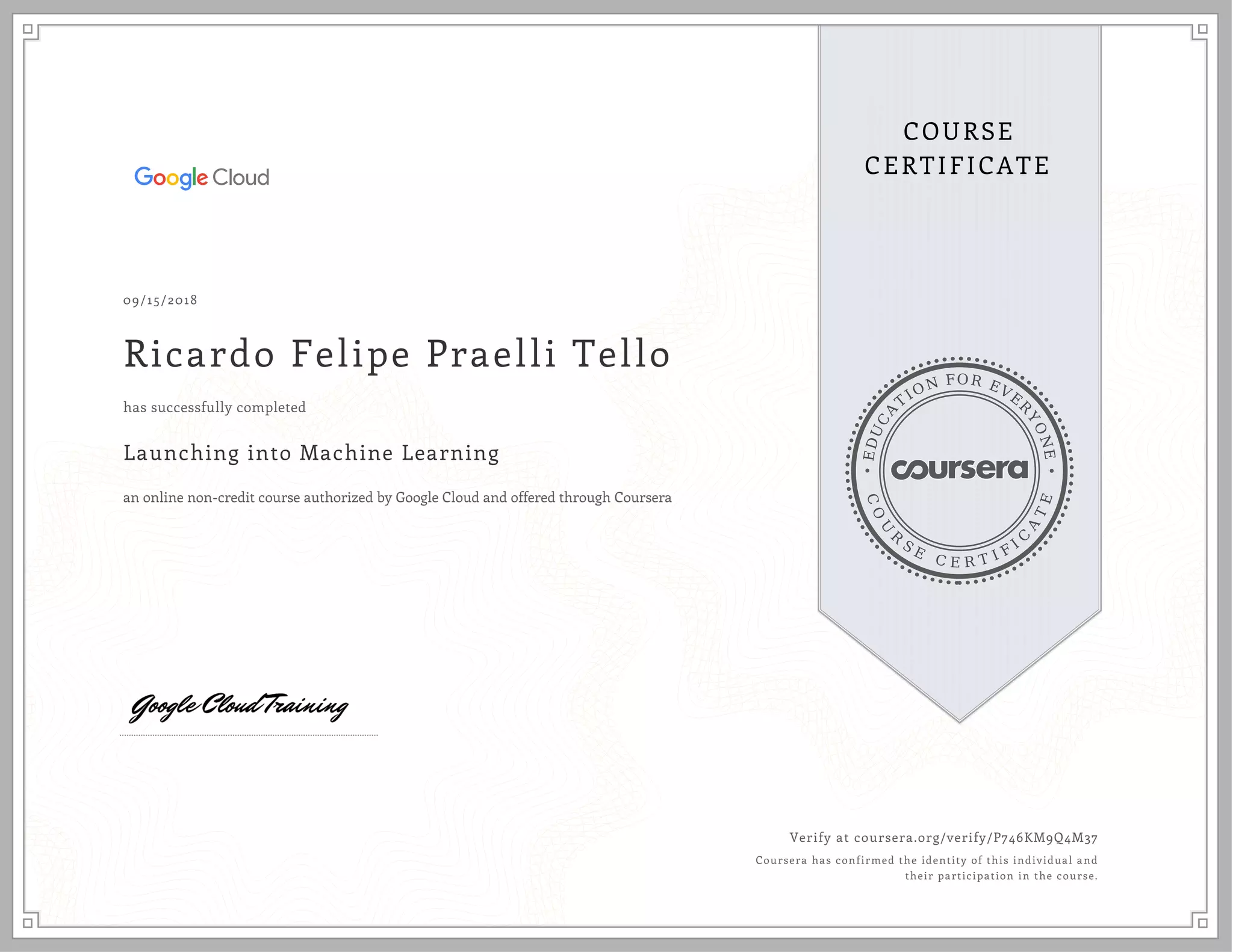 Launching into Machine Learning Certificate | PDF