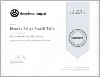 Neural Networks and Deep Learning 2017 Certificate | PPT