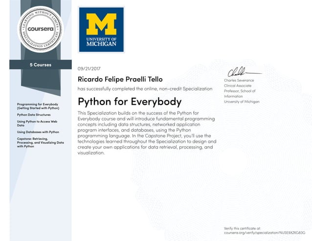 Python for Everybody Specialization Certificate | PPT