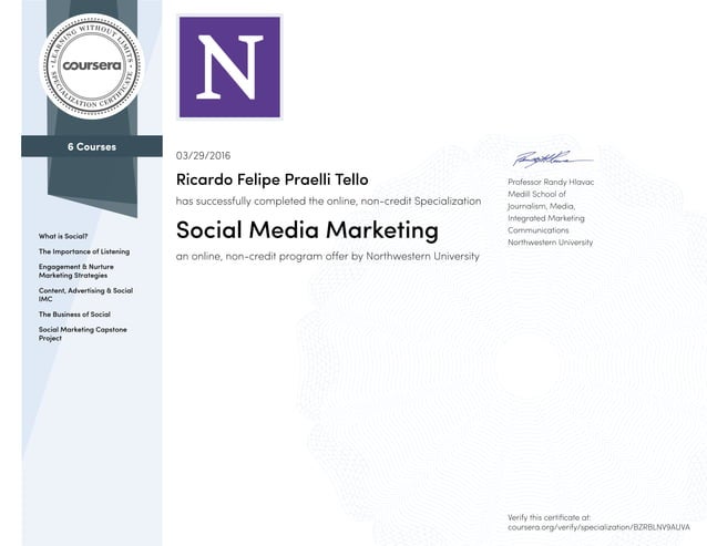 Coursera social media marketing specialization 2016 certificate | PDF