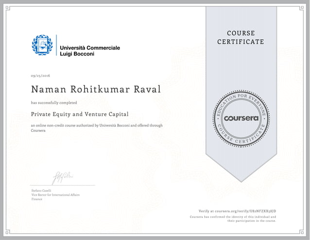 'Private Equity and Venture Capital Course Certificate.pdf' | PDF