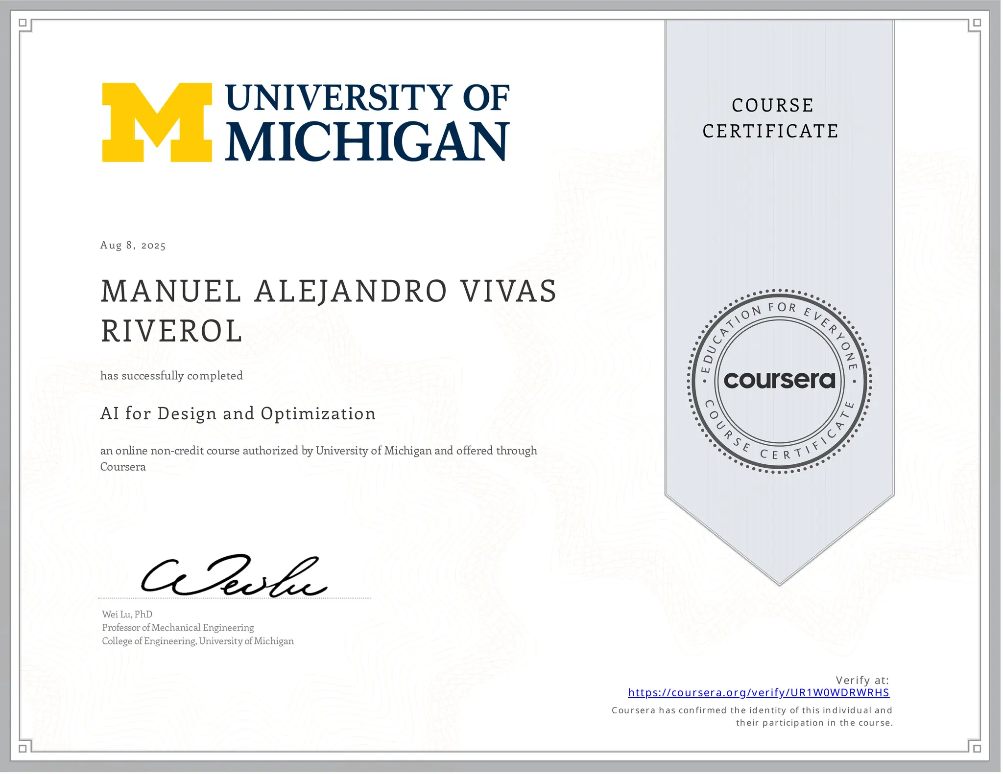 AI for Design and Optimization, Course certificate | PDF