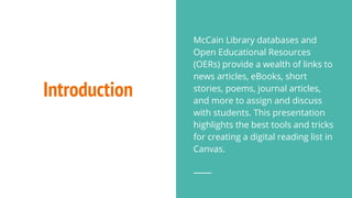 Course Reading Lists : Syllabus Building with Library Resources & Open ...