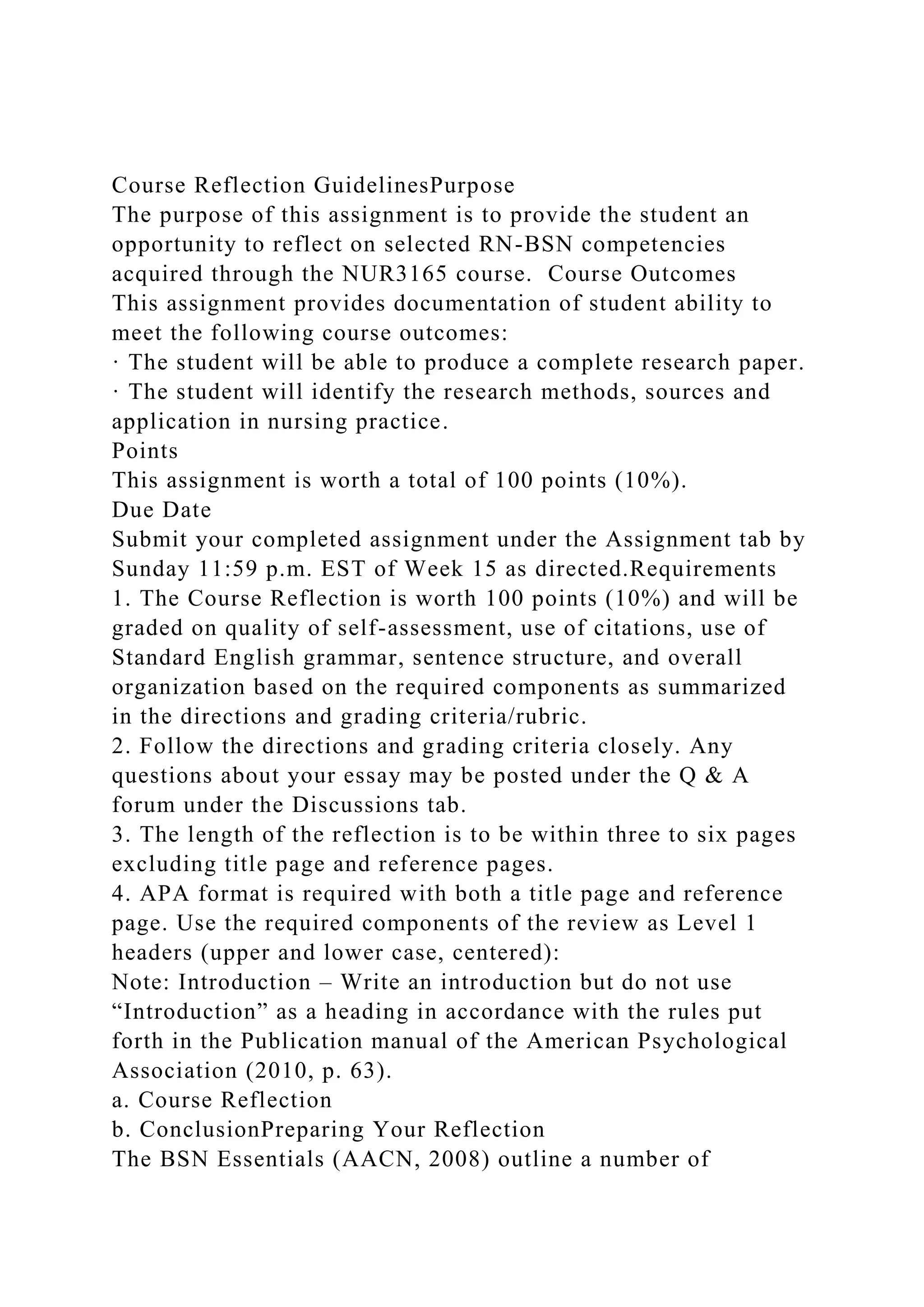 Course Reflection GuidelinesPurposeThe purpose of this assignmen.docx