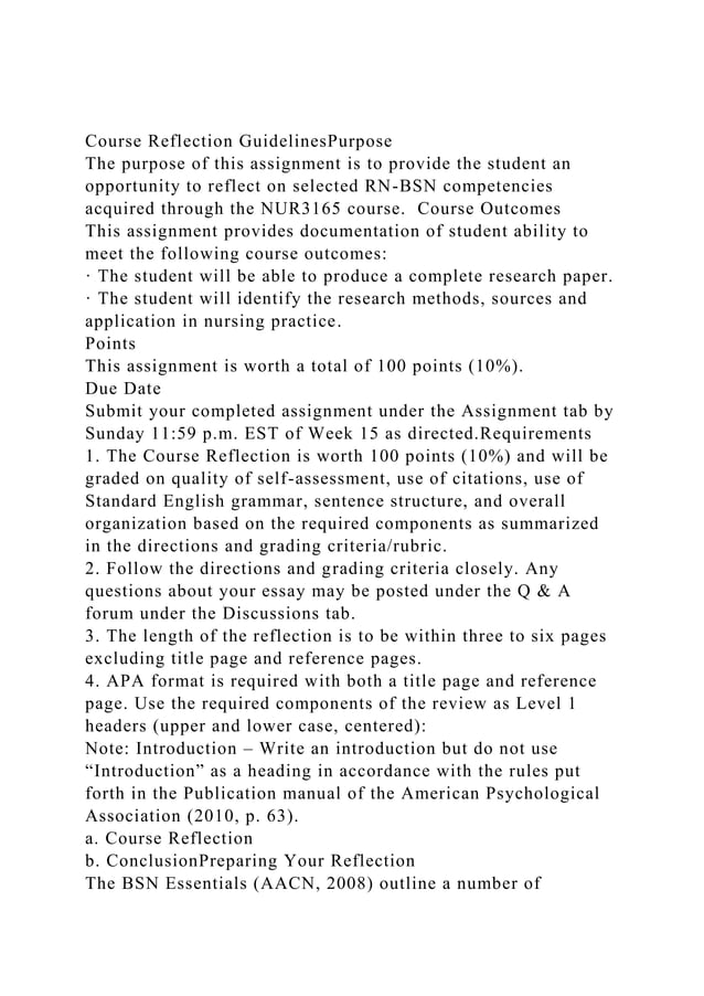 Course Reflection GuidelinesPurposeThe purpose of this assignmen.docx