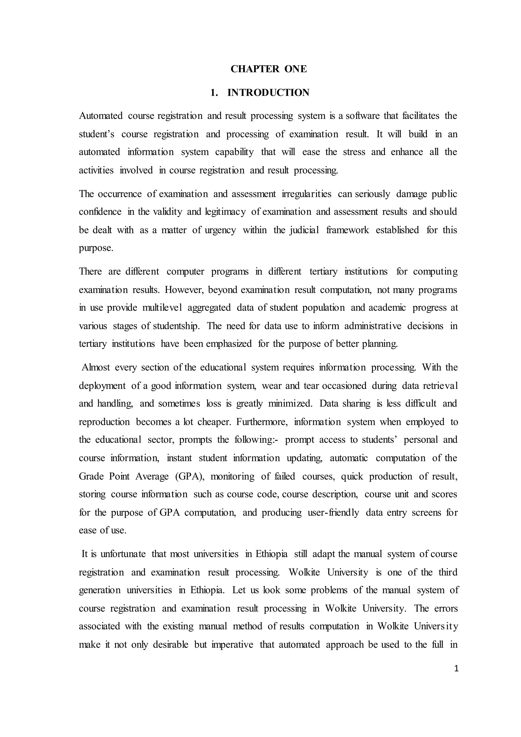 Automated Course Registration And Result Processing System Docx Computing Technology