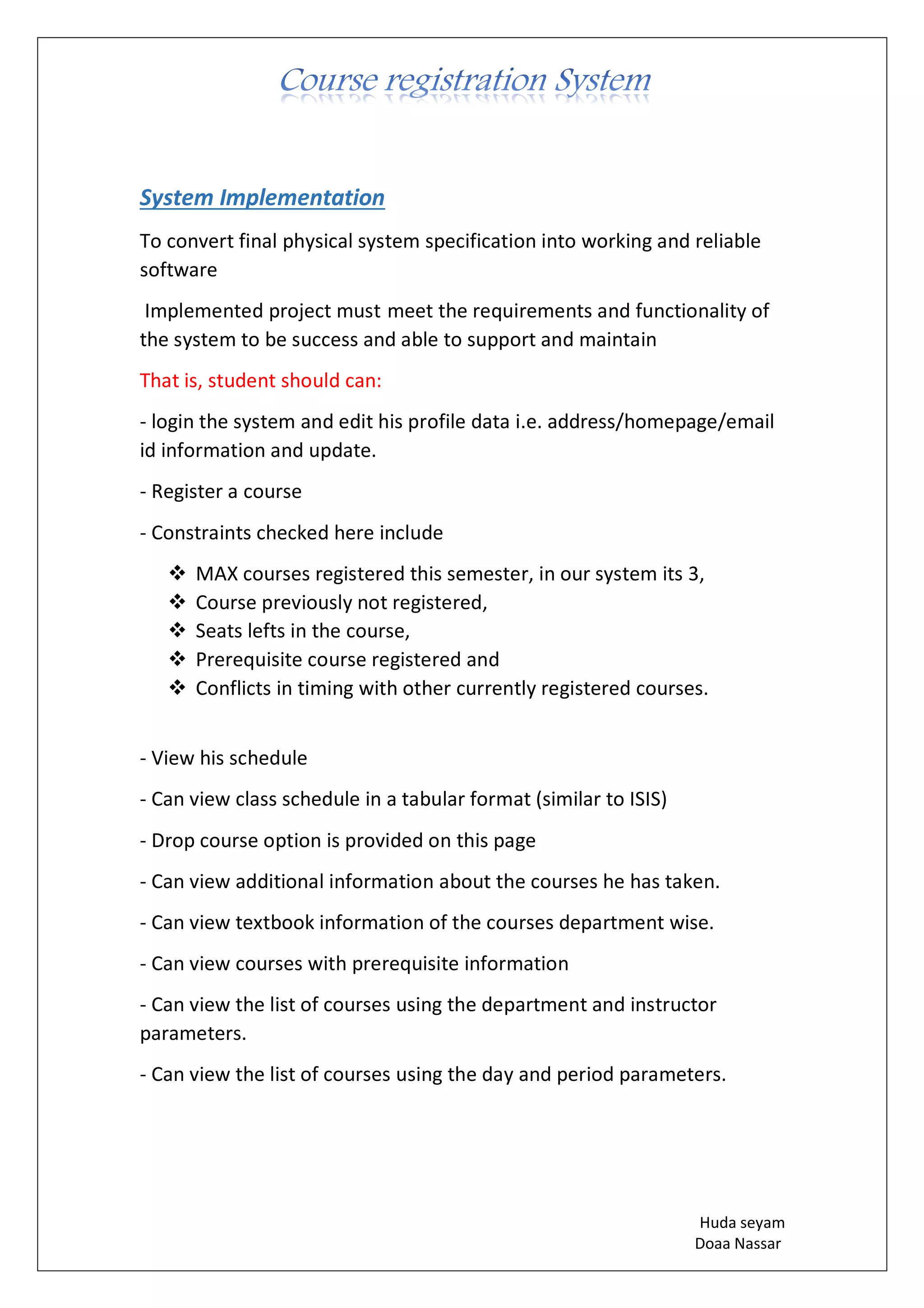 Course registration system | PDF