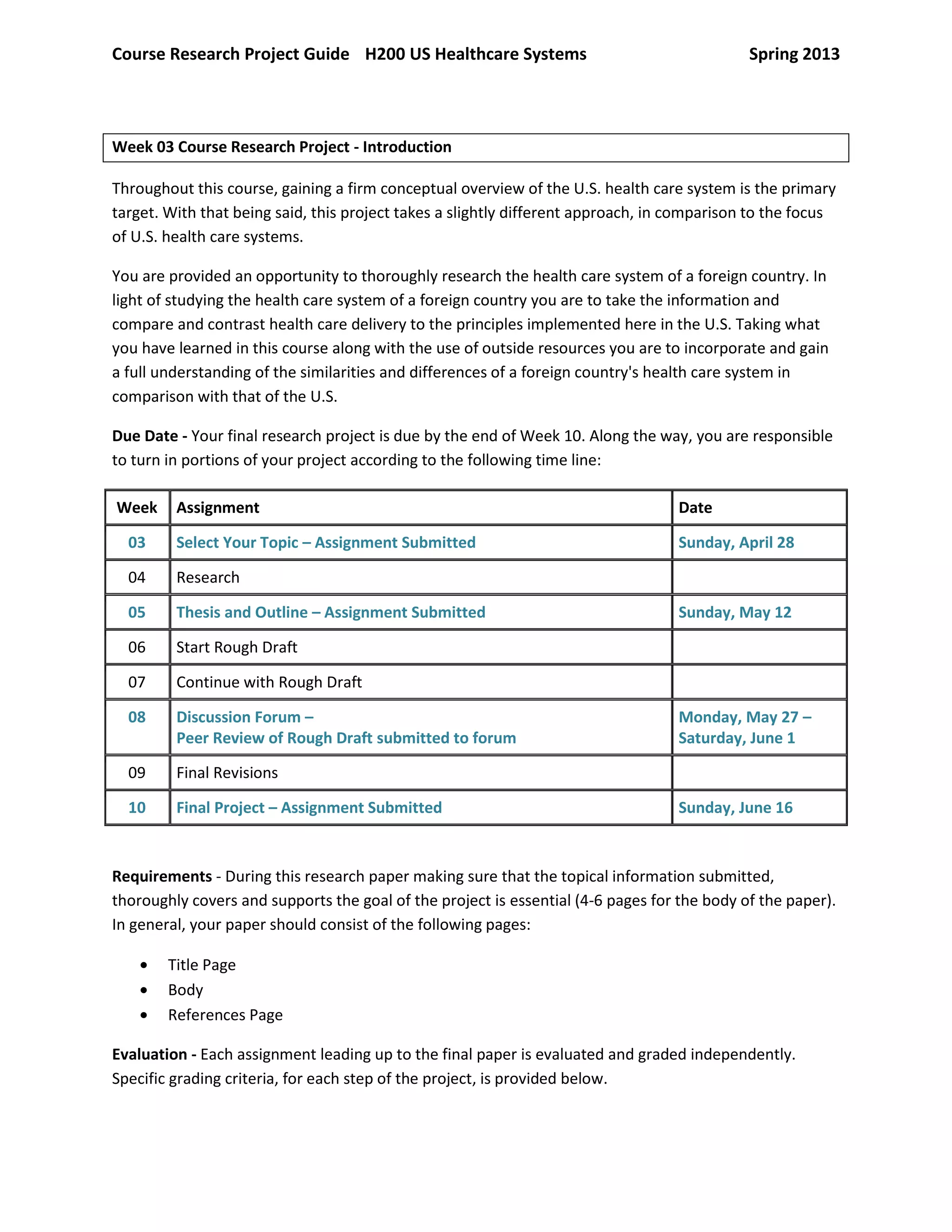 H200 Course Project Overview | PDF