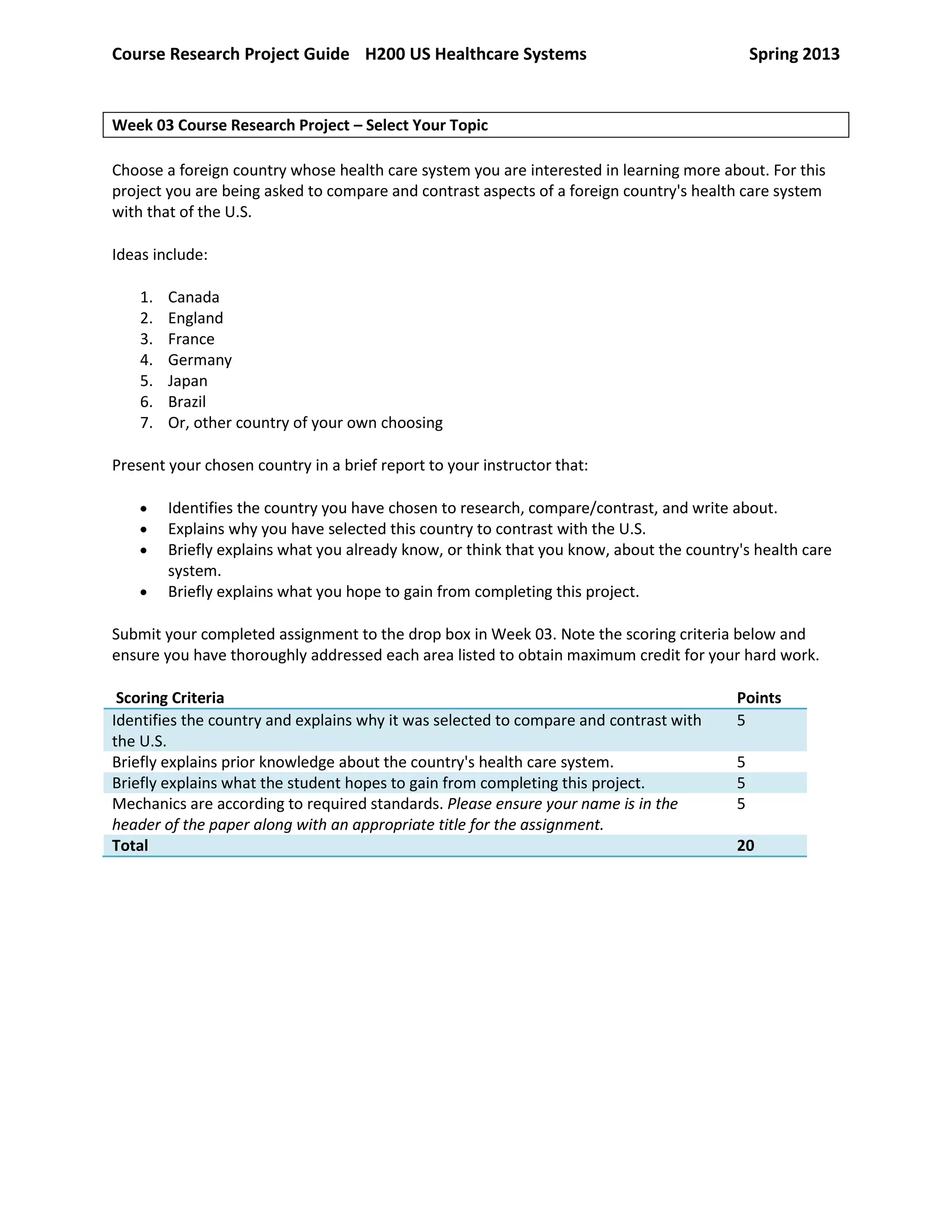 H200 Course Project Overview | PDF