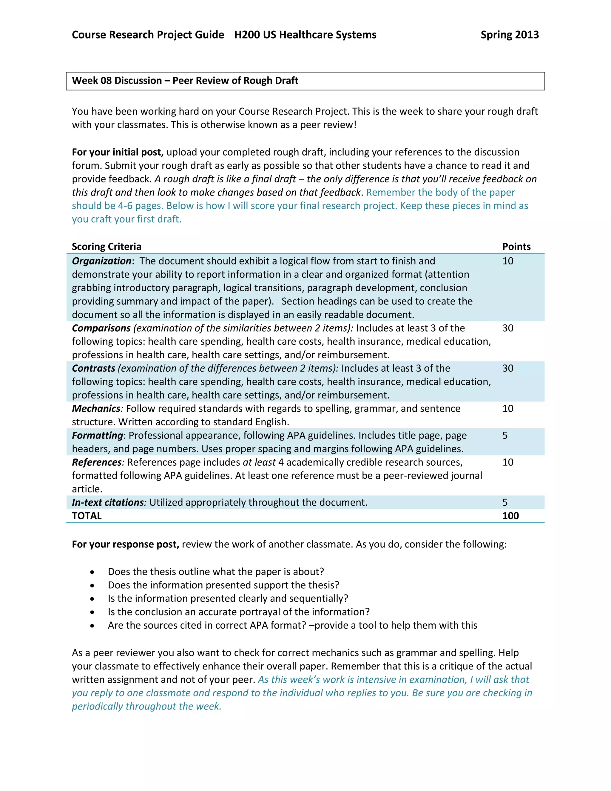 H200 Course Project Overview | PDF