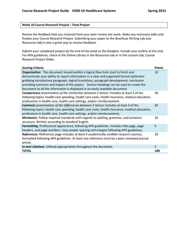 H200 Course Project Overview | PDF