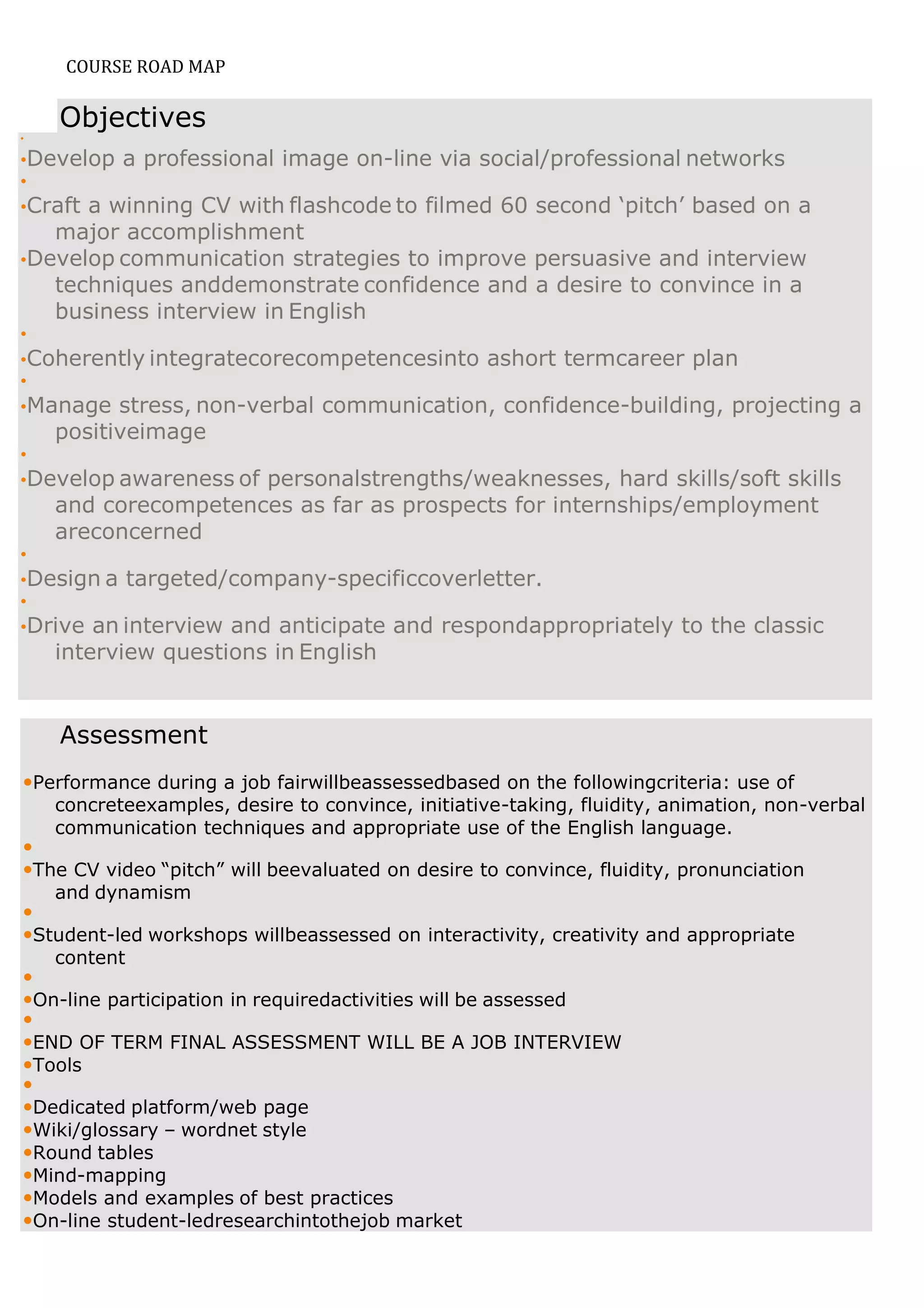 Course road map | DOCX