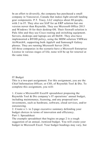 Course ScenarioReynolds Tool & DieReynolds Mission Stateme.docx | IT ...