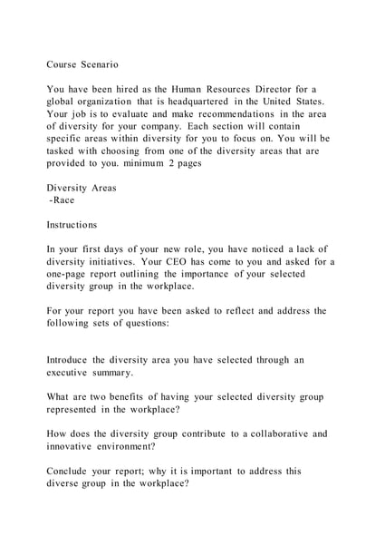 Course ScenarioYou have been hired as the Human Resources Direct | PDF