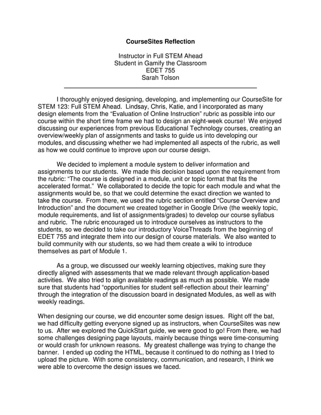 CourseSites Reflection | PDF