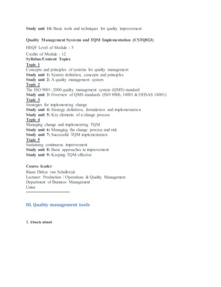 Courses on quality management | PDF