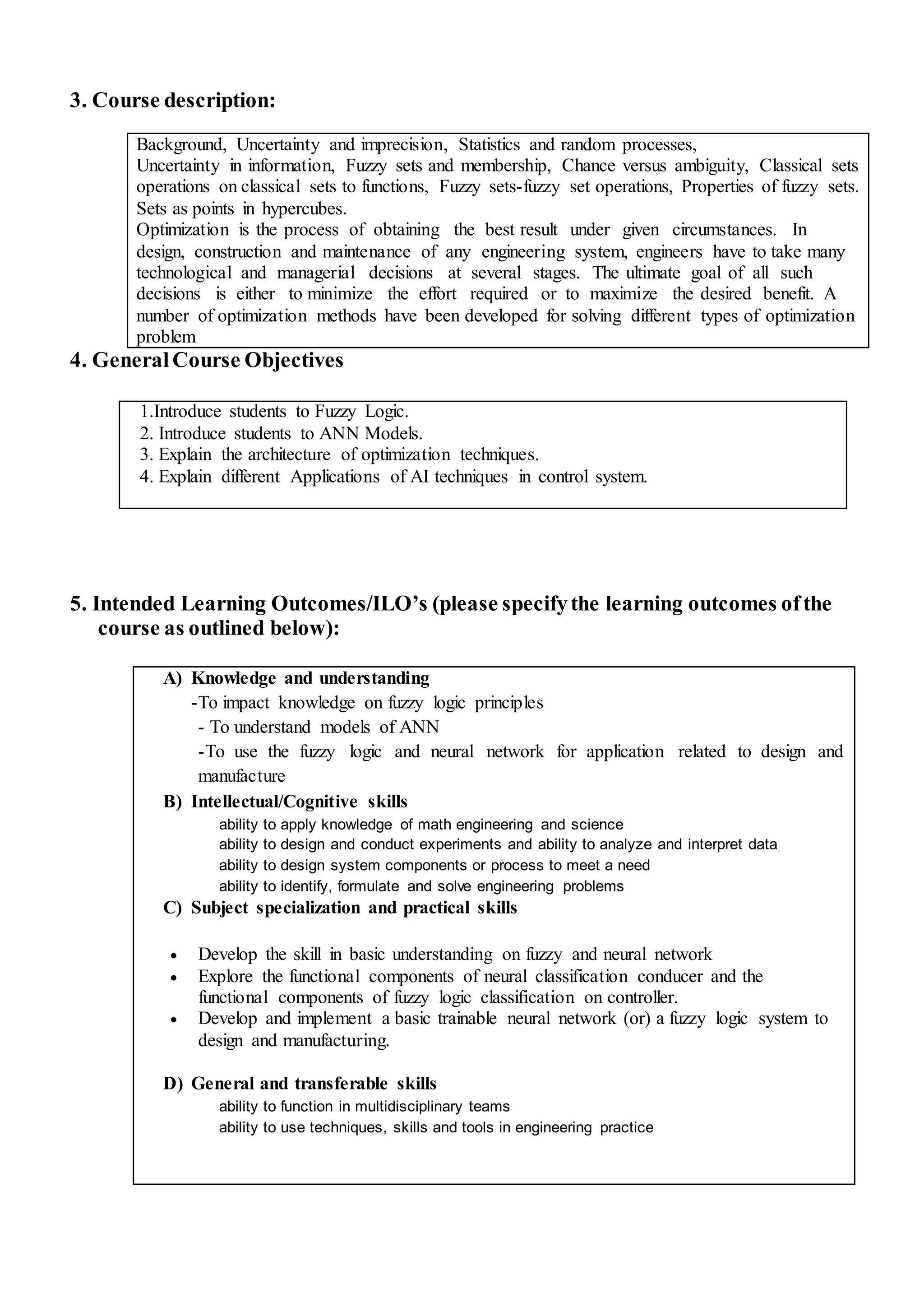 Course specification template 1 special topics 2019 | PDF