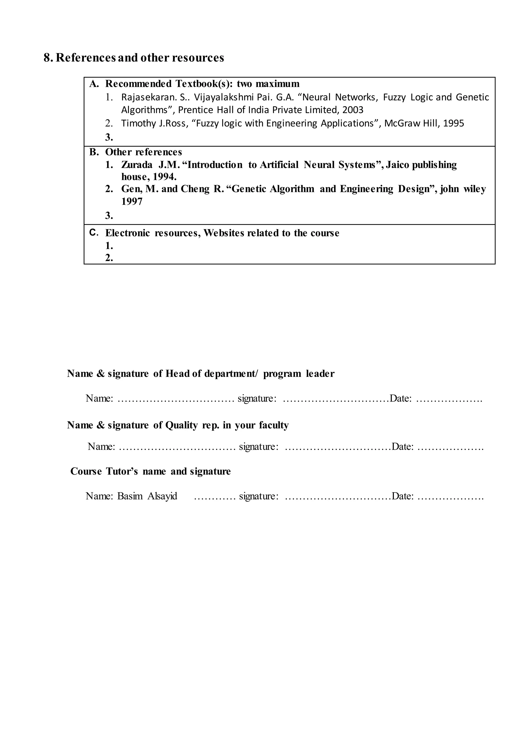 Course specification template 1 special topics 2019 | PDF
