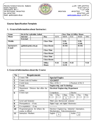 Course specification template 1 special topics 2019 | PDF