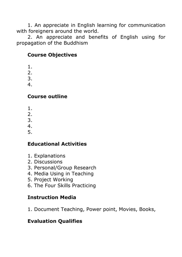 Course syllabus basic english | DOCX | Education
