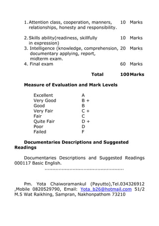 Course syllabus basic english | DOCX | Education