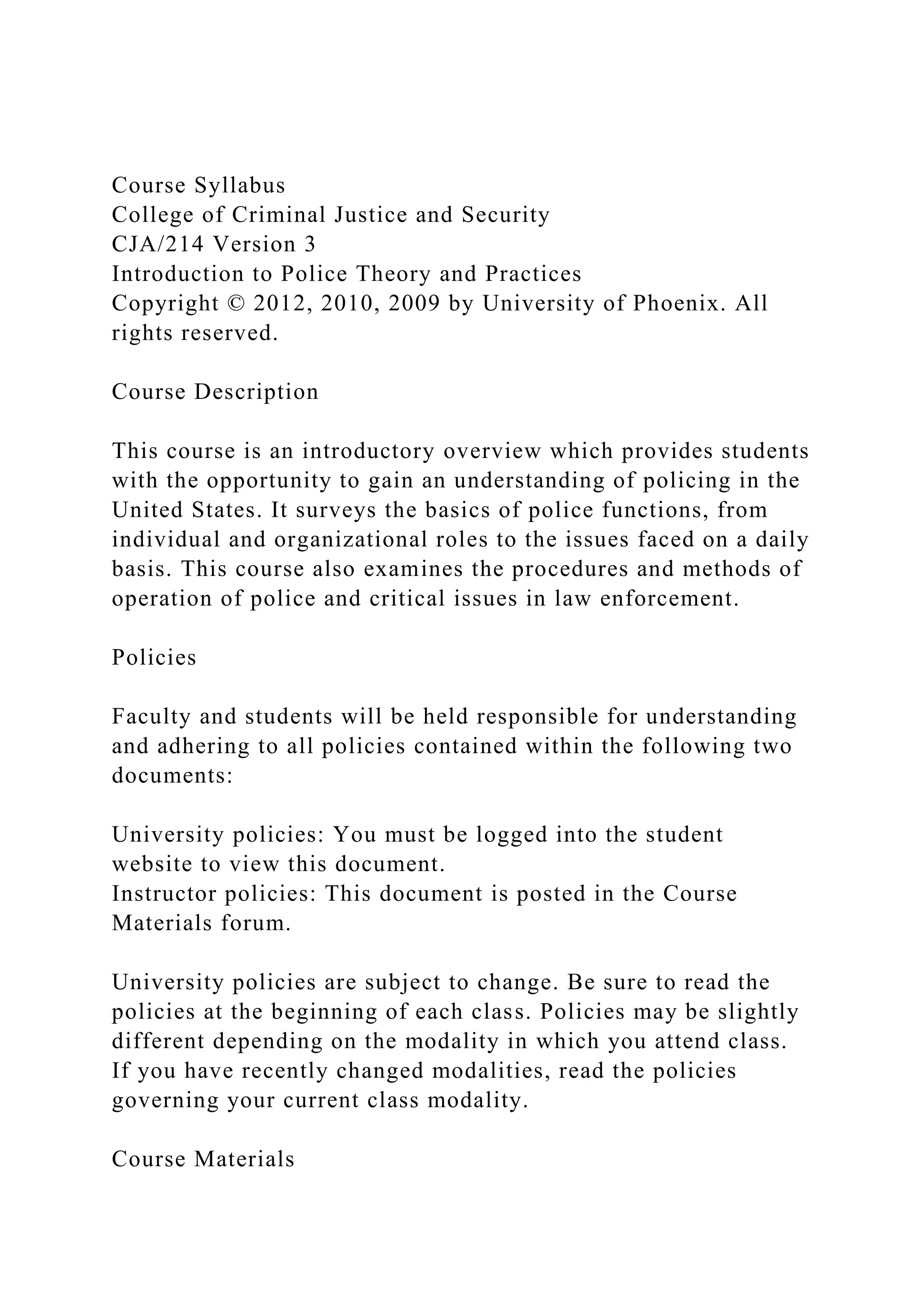 Course SyllabusCollege of Criminal Justice and SecurityCJA214.docx