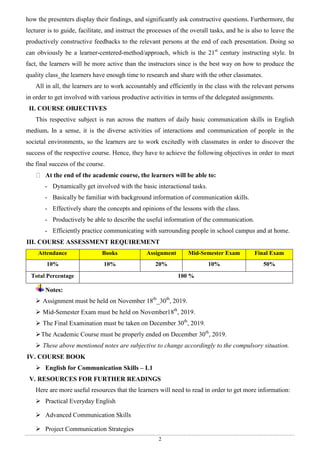 Course syllabus communication skills | PDF