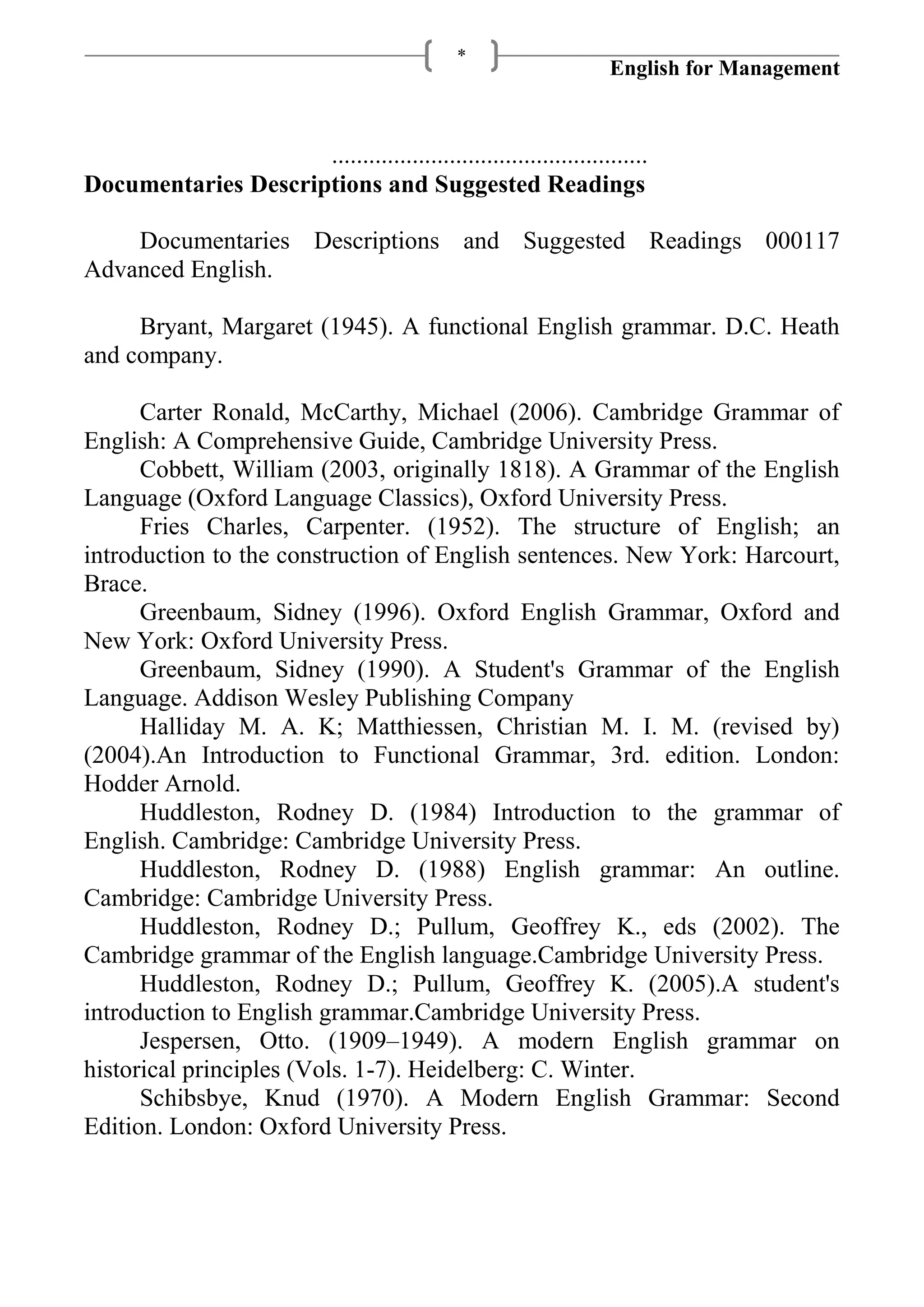 Course syllabus english for management | DOCX