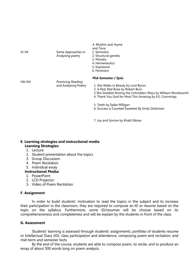 Course syllabus poetry | PDF