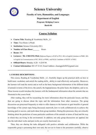 Course syllabus read & vocabulary skills | PDF