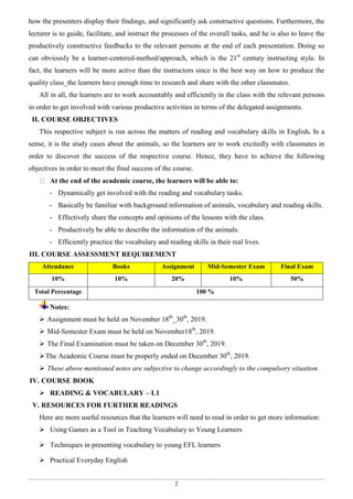 Course syllabus read & vocabulary skills | PDF