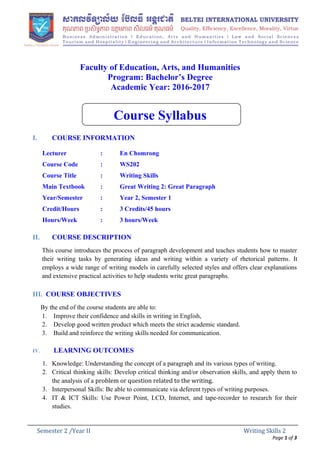 Course syllabus, ws,y2 s1 | PDF