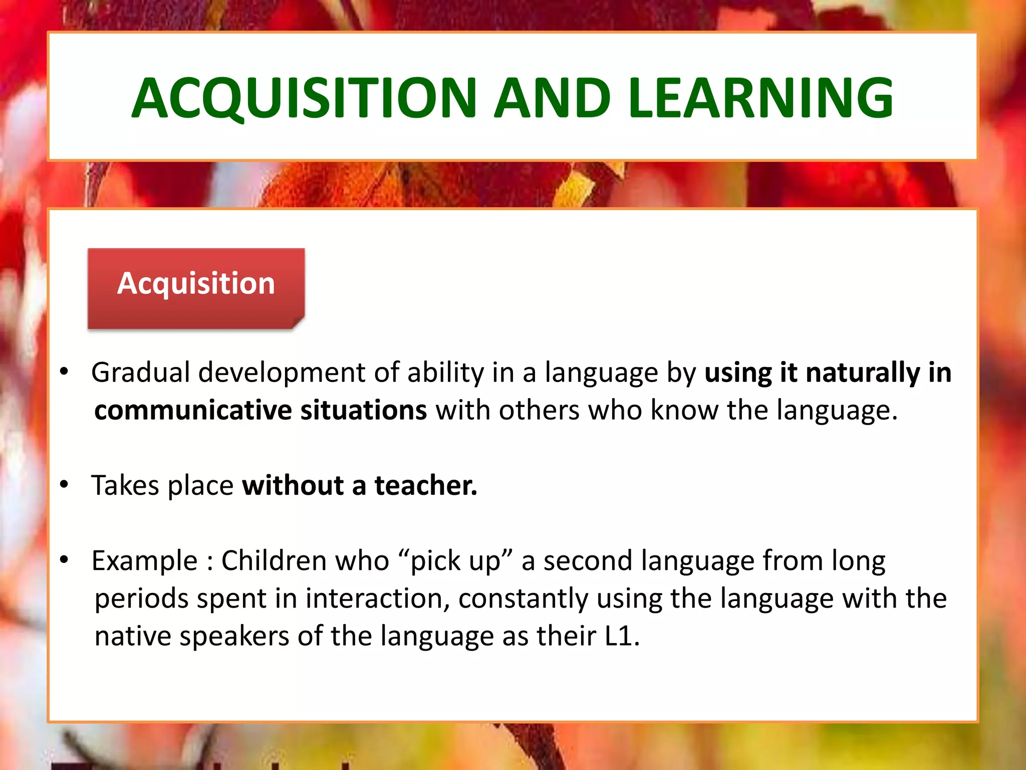 FIRST LANGUAGE ACQUISITION AND SECOND LANGUAGE ACQUISITION | PPTX