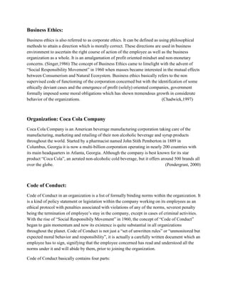 Business Ethics - Coca Cola | DOCX | Business | Business and Finance