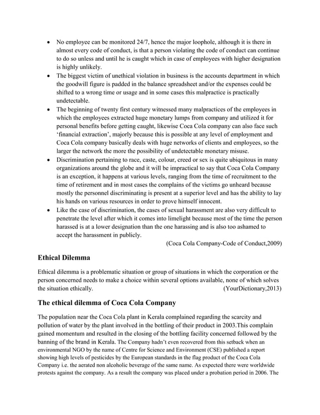 Business Ethics - Coca Cola | PDF