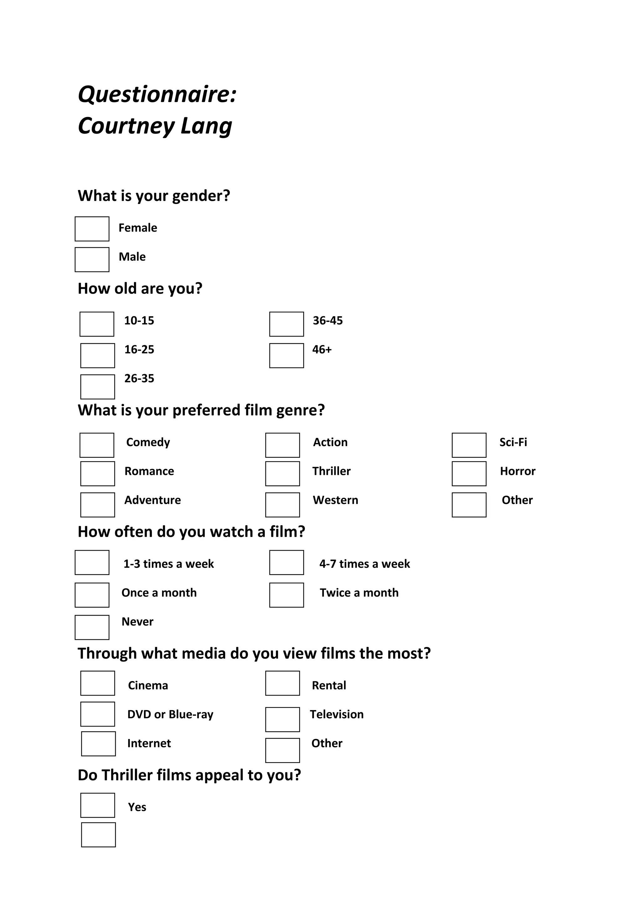 Coursework questionaires | DOCX