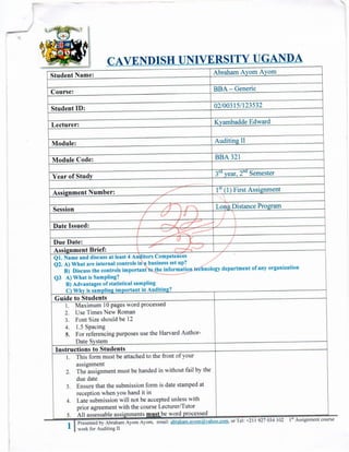 Course work for Auditing Cavendish University Uganda | PDF