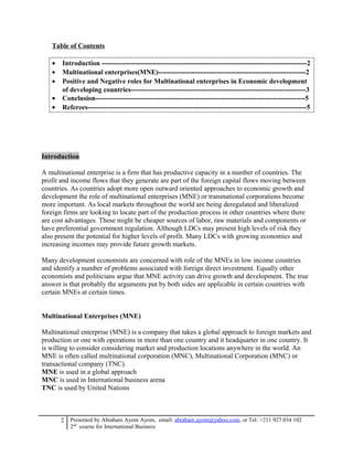 Course work for international business roles of multi national ...