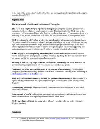 Course work for international business roles of multi national ...